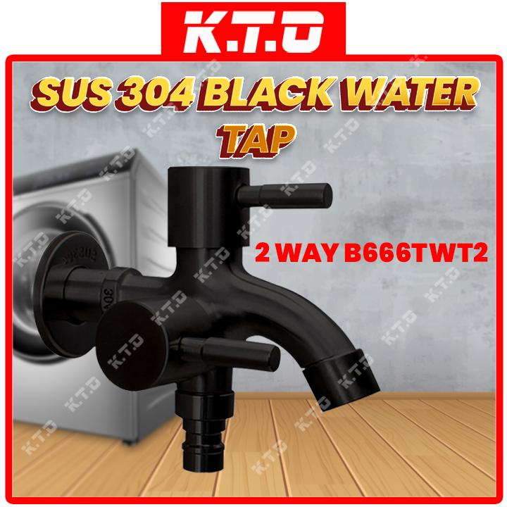 SUS 304 Black Water Tap Kitchen & Bathroom Sink Faucet Wall Mounted Bib ...
