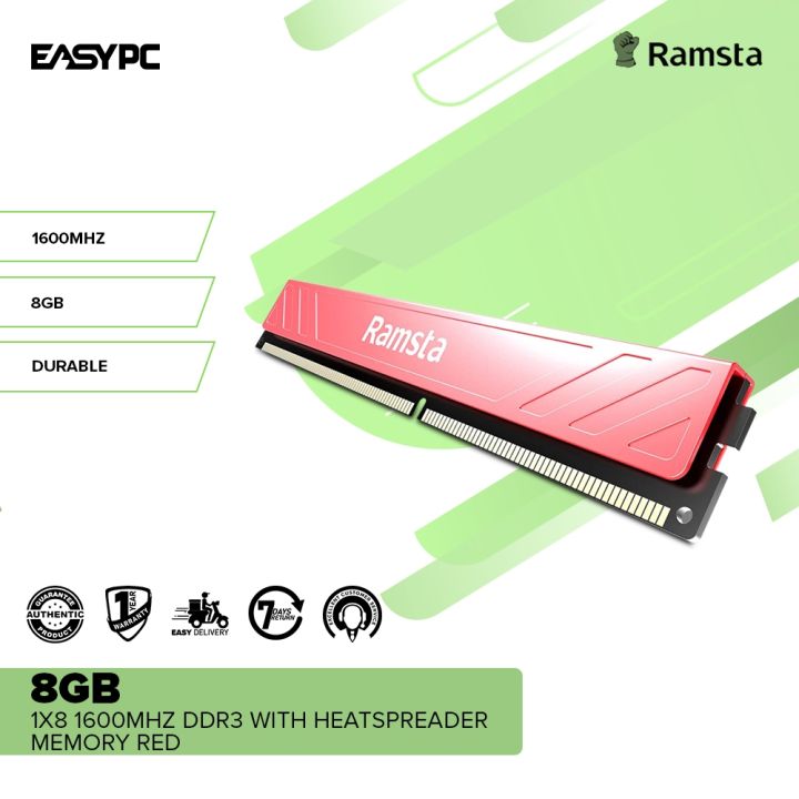 EasyPC | Ramsta 8gb 1x8 1600mhz U-DIMM DDR3 RAM 288 Pin with ...