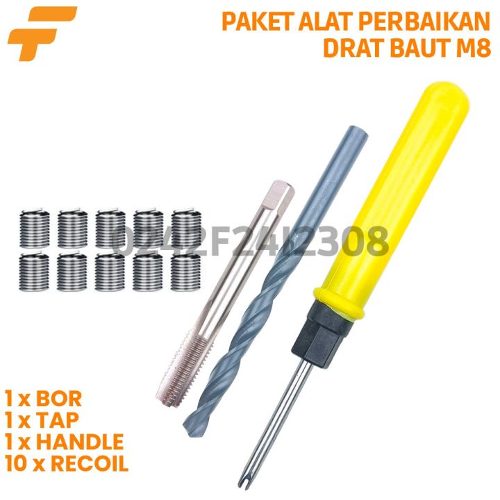 Paket Alat Reparasi Drat Baut 12 10pcs Recoil M8 Set Handle dan Bor Tap ...