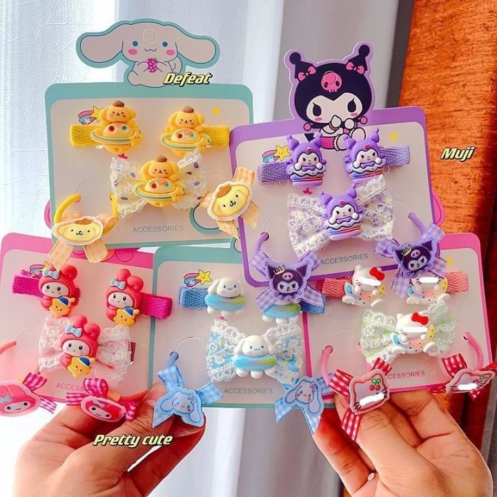 Kawaii การ ์ ตูน Sanrio Hello Kitty ตุ ๊ กตาโบว ์ ผมคลิปชุดน ่ ารัก