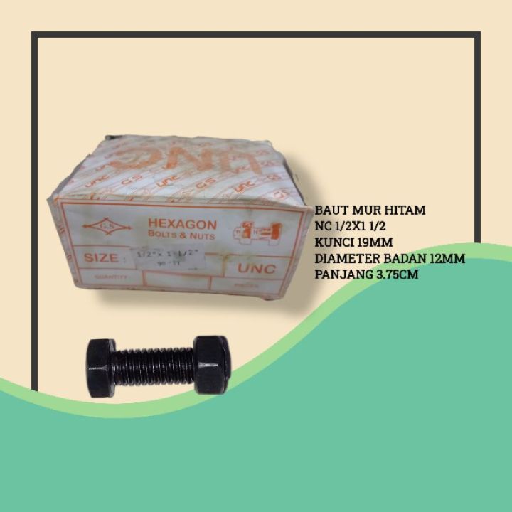 Baut KUNCI 19 BAUT MUR BESI Hitam PANJANG 3.7 CM NC 1/2 x 1 1/2 DUS 90 ...