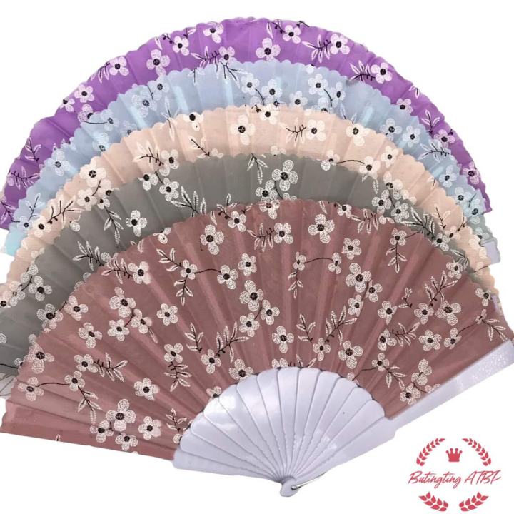 【BTT】Flower design white frame plastic folding fan white frame | Lazada PH