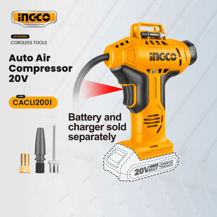 Ingco Lithium-Ion 20V Cordless Auto Air Compressor Tire Inflator ...