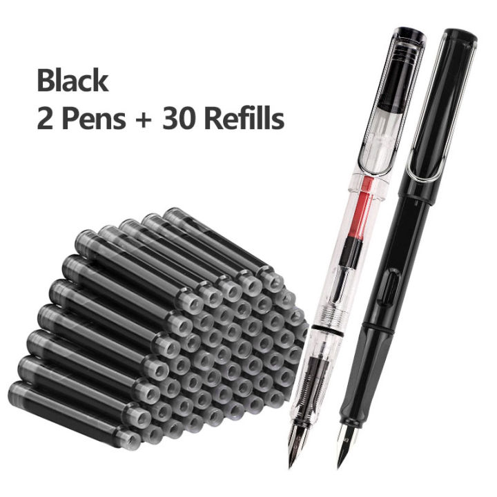 2 Pens + 30 Refills Fountain pens set 0.38 mm EF Stationery pen ...