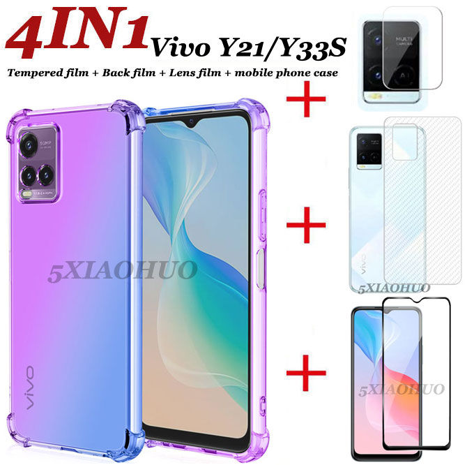 (4in1) For Vivo Y21 Y76 5G Y20 / Y20i / Y30 Y50 Four-corner anti-drop gradient mobile phone case ...