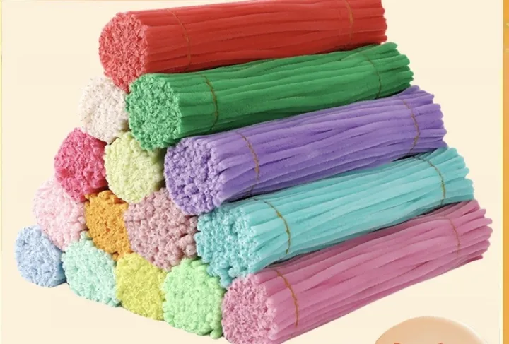 100PCS Fuzzy Wire Colored Chenille Wires Fluffy Sticks Stems Twist Tie ...