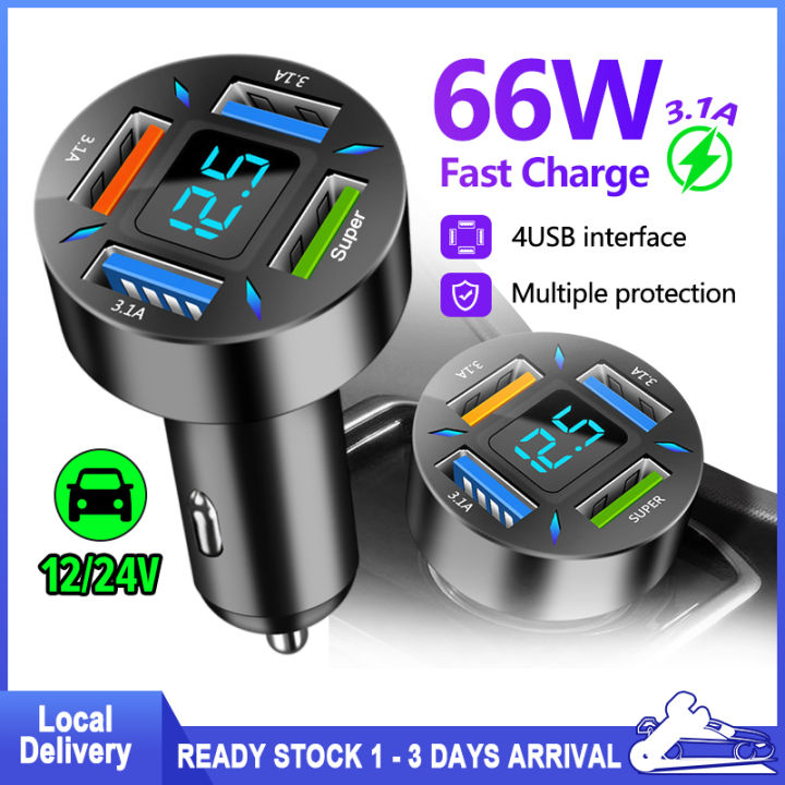 66w 4 in 1 adapter car charger for ip/Android car usb port car charger ...
