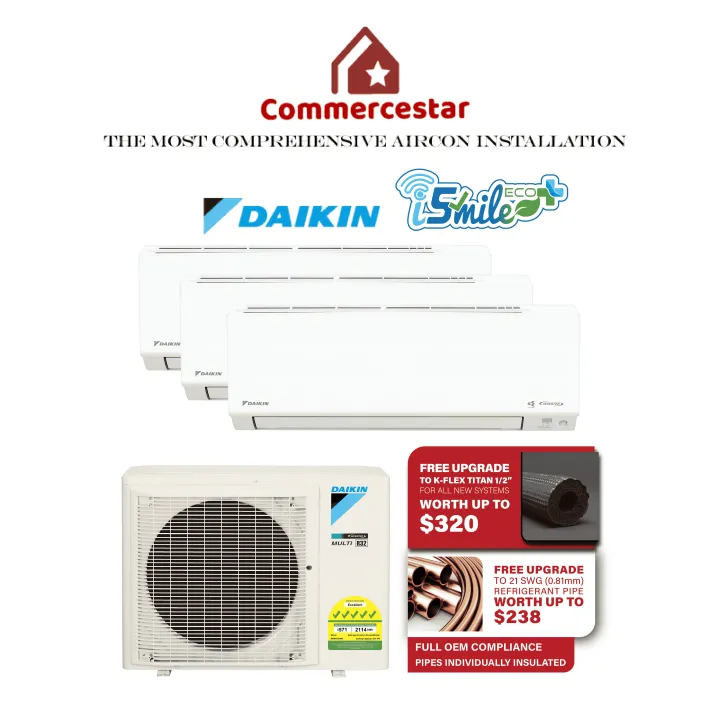 DAIKIN SYSTEM 3 ISMILE ECO+ STREAMER SERIES R32 (INSTALLATION INCLUDED ...