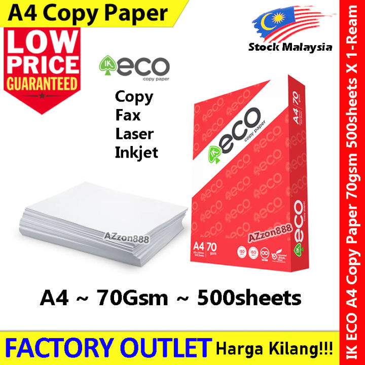 IK eco A4 Copy Paper 70gsm ~ 500sheets ~210x297mm X 1-Ream #IKpaper #A4Paper #Copy #Laser # ...