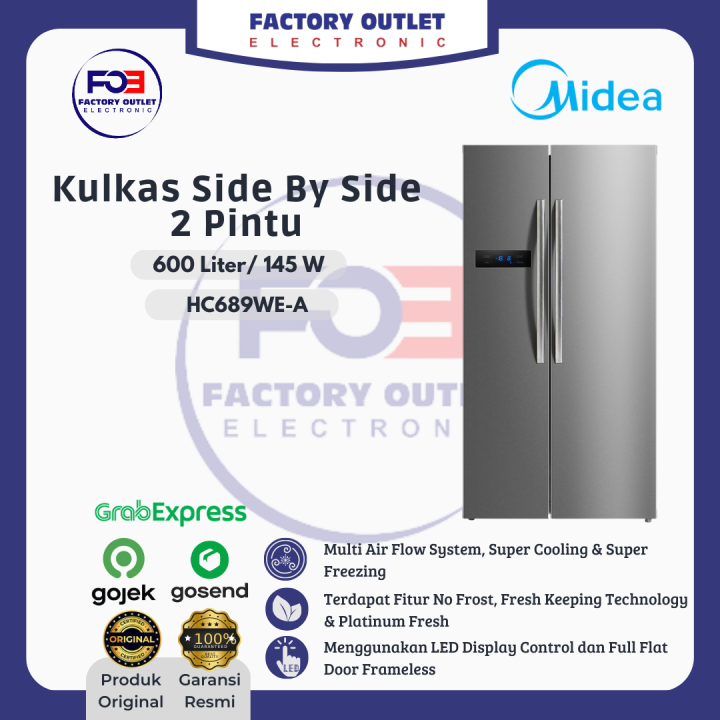 MIDEA HC-689WE-A Kulkas Side By Side 2 Pintu 600 L Silver Only Jabodetabek | Lazada Indonesia