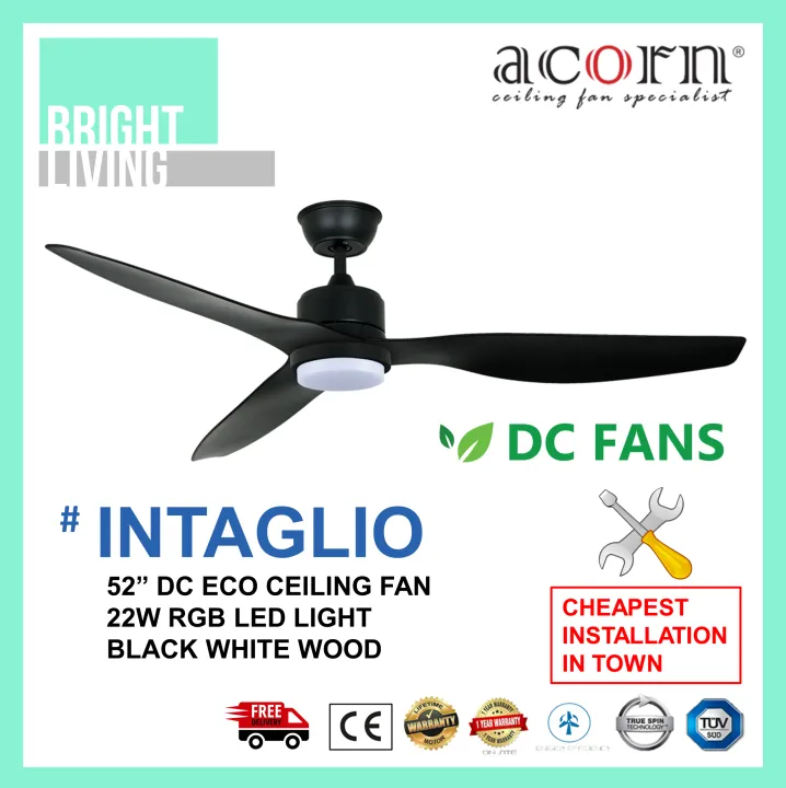 Acorn Intaglio DC-159 52 Inch Eco Ceiling Fan + 22W RGB LED Light Kit ...