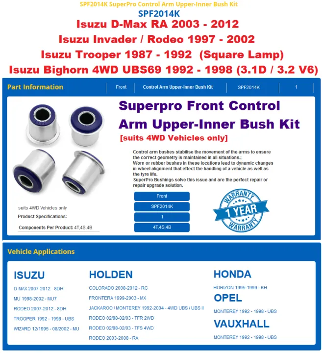 SUPERPRO ISUZU RODEO / D-MAX / INVADER / Isuzu Trooper Bighorn 4WD ...