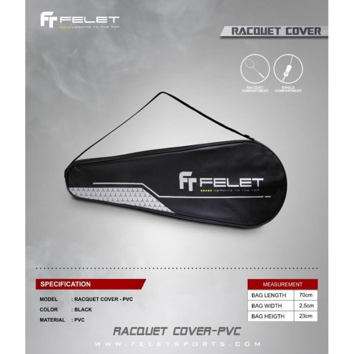Felet Racquet Cover-PVC Black Colour Single Conpartment Fit 1-2 racket ...
