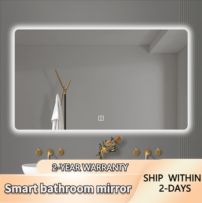 Smart LED bathroom mirror wall with light makeup mirror three-color ...