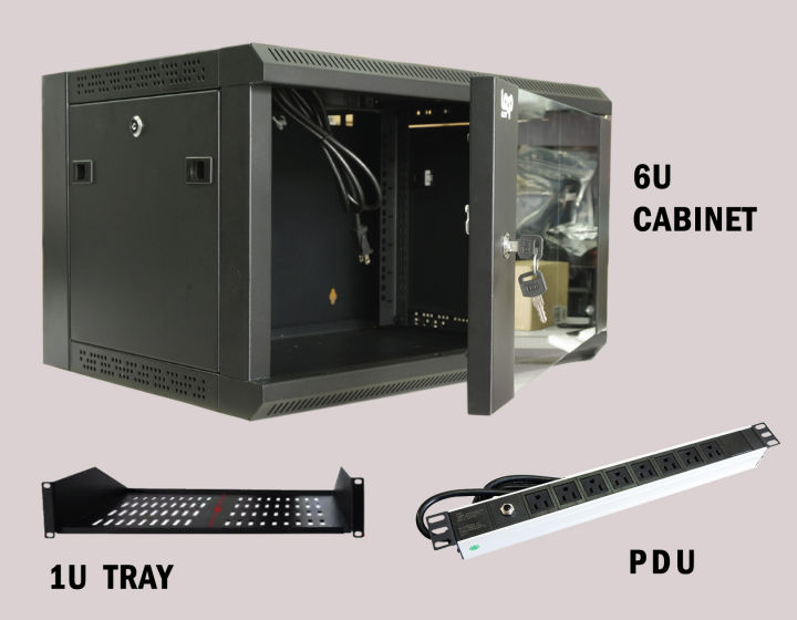LOOP ALLOY 6U Server Rack Cabinet with 1U Tray and PDU (For Self-Assembly) Wall Mount Server ...
