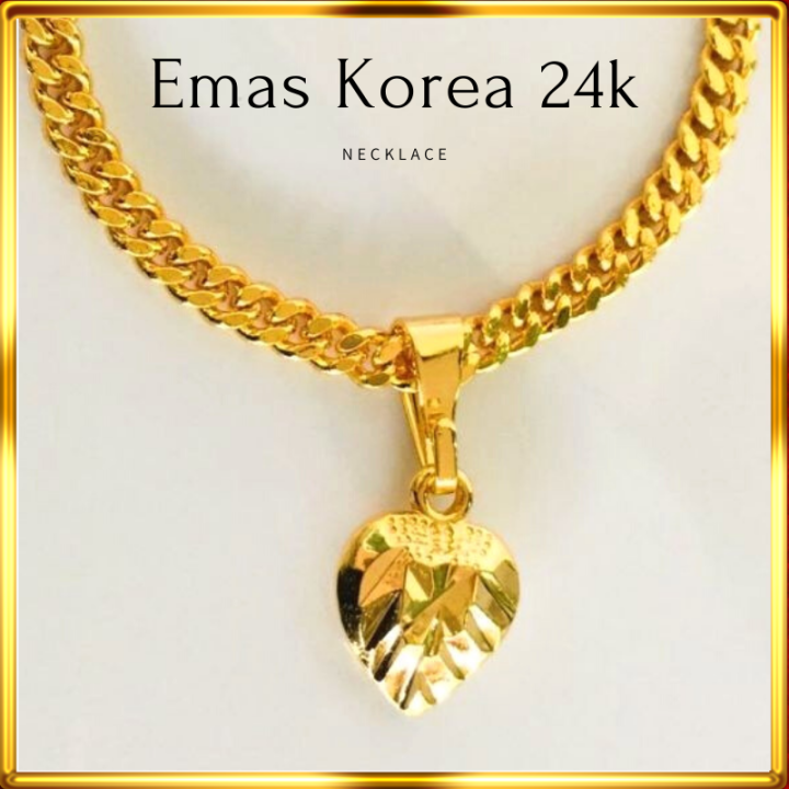 Emas Korea 24 Rantai Leher dan Loket Huruf Love (Gold Plated) -Rantai Leher Perempuan - Necklace ...