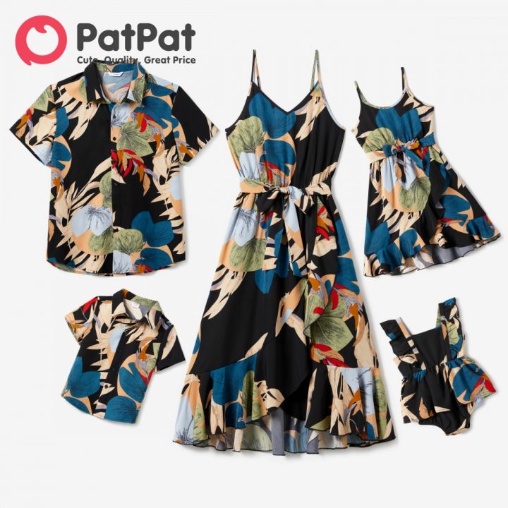 PatPat Family Matching Beach Shirt and Floral Chiffon Wrap Bottom Strap ...
