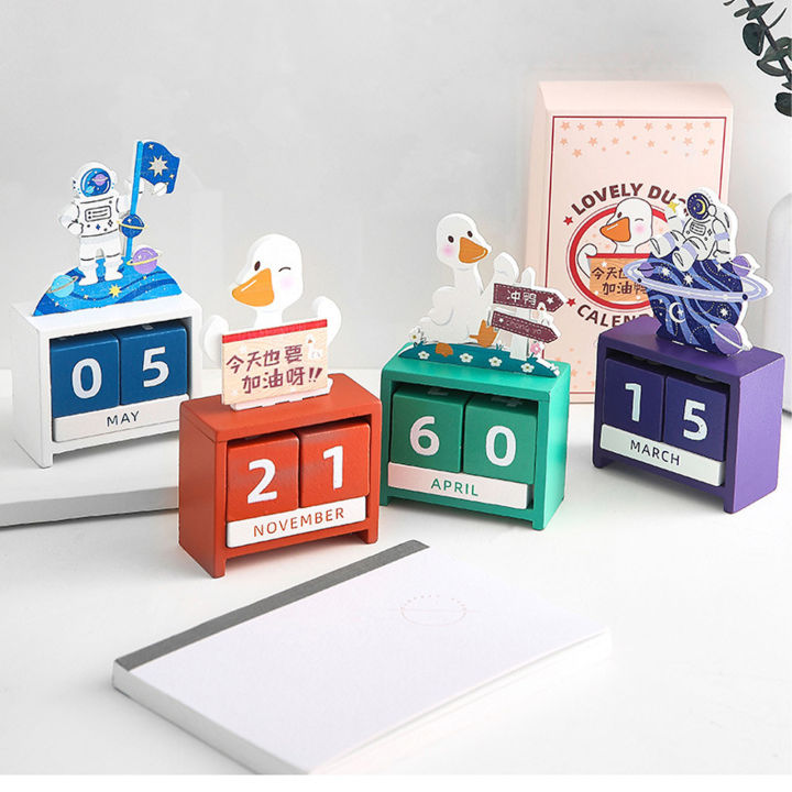 [Ganlitong] Wooden Perpetual Calendar Countdown Month Date Block Cubes ...