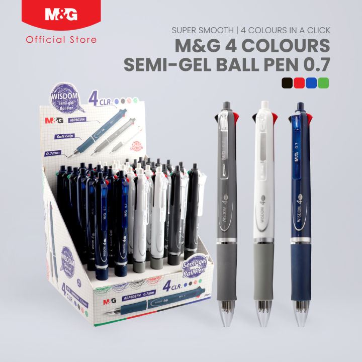 M&G Wisdom 4 Semi-Gel 0.7mm Ball Pen - 4 Colors in 1 Pen, Super Soft ...