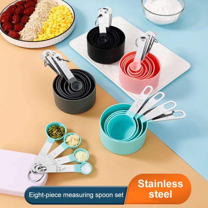 8pcs Measuring Cups and Measuring Spoons Stainless Steel for Baking ...