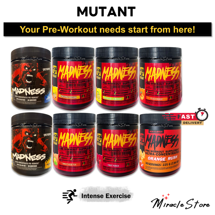 Mutant Madness Pre-Workout Supplement 225g-270g Caffeine Increase ...