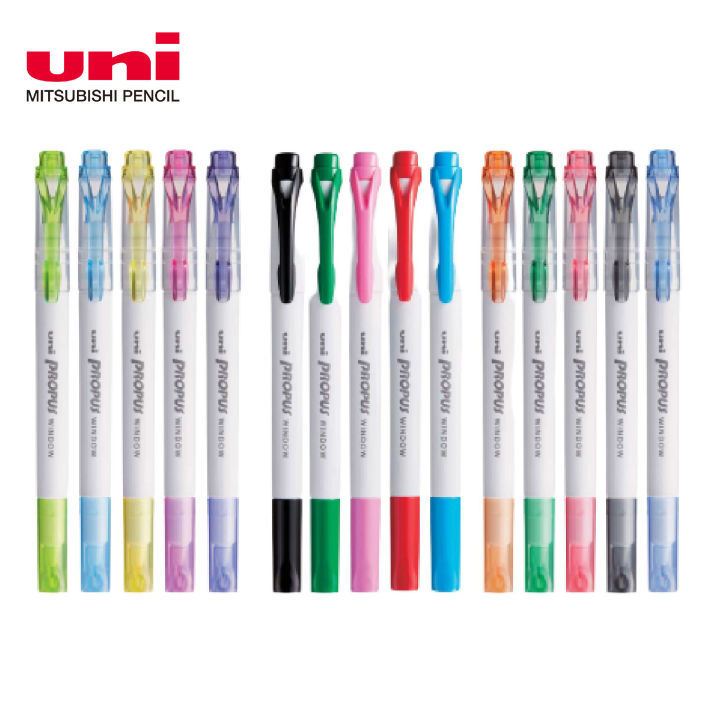 UNI Propus Window Highlighter Pen 5 Colour Set Twin Head / Double Sided ...