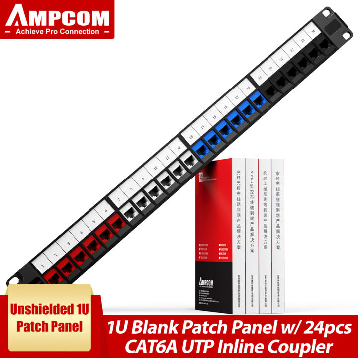 AMPCOM Patch Panel, 24 Port Patch Panel Pass Through, RJ45 Unshielded Thru Coupler Patch Panel ...
