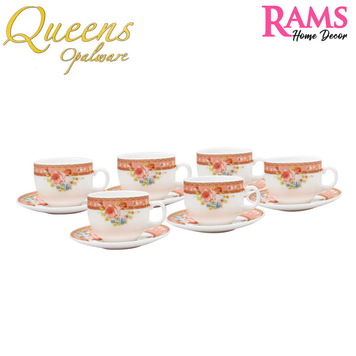 Queens 12 Pcs Opal Glass Cup Saucer Set / Opalware Cup Saucer Set ...