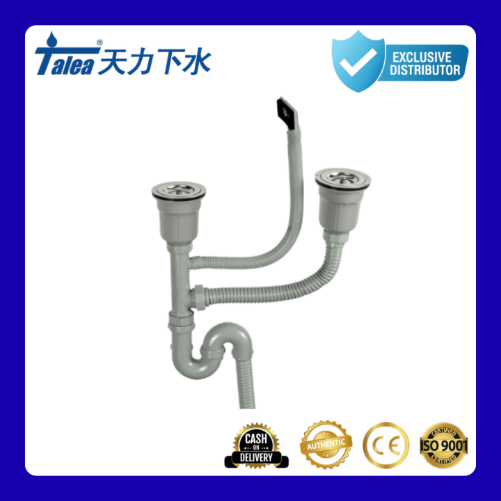 Talea Double Kitchen Sink Waste Pipe Kit – Flexible Drain & P-Trap ...