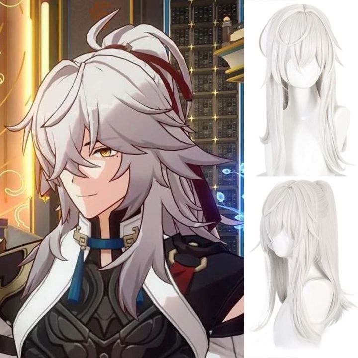 MYCOLOR Long Jing Yuan Cosplay Wig Natural Synthetic Silver Gray Hair ...