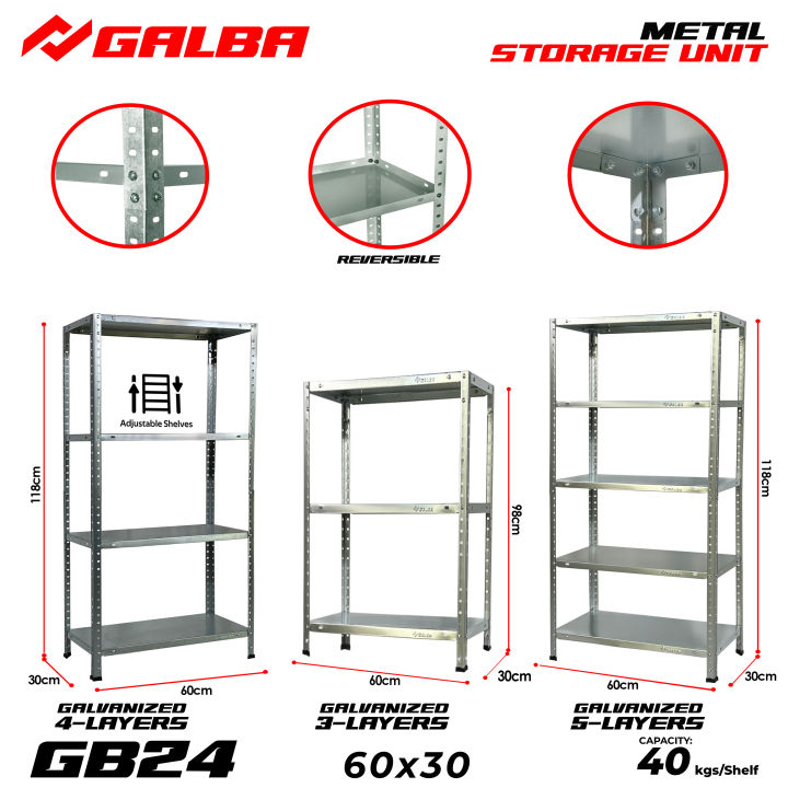 GALBA Galvanized All-Metal Storage Rack Adjustable Steel Shelf 3,4,5 ...