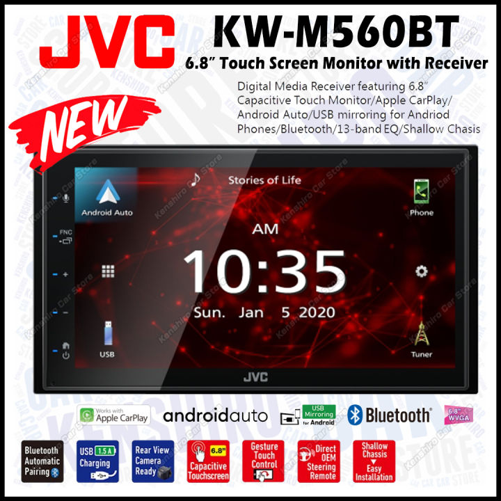 JVC KW-M560BT Digital Media Receiver with 6.8" Capacitive Touch Monitor Double Din Player Kereta ...