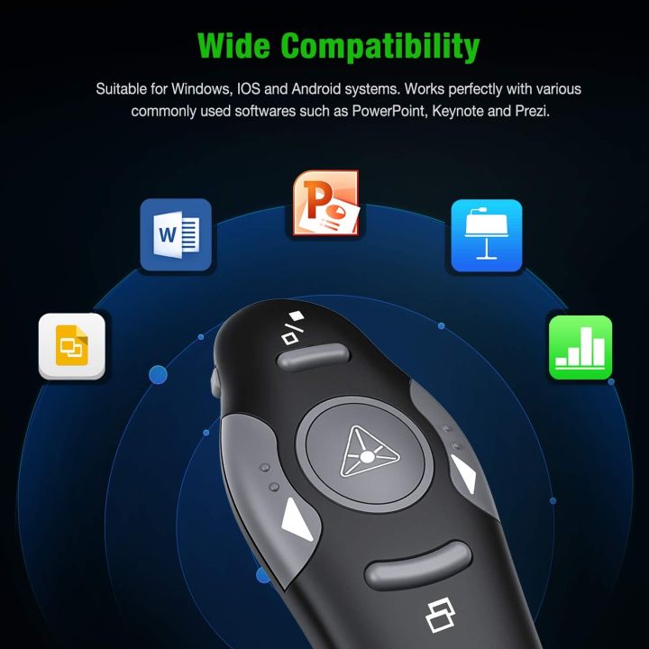 Wireless Presenter Remote RF 2.4GHz Wireless Remote Clicker Presentation USB Control Laser ...