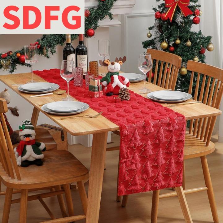 SDFG ดีไซน์นูน ผ้าปูโต๊ะต้นคริสต์มาส ปักขนนุ่ม รูปสี่เหลี่ยมผืนผ้า ...