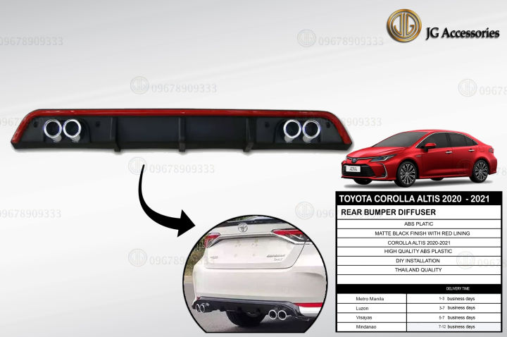 TOYOTA COROLLA ALTIS 2020 2021 2022 REAR BUMPER DIFFUSER BLACK RED ...