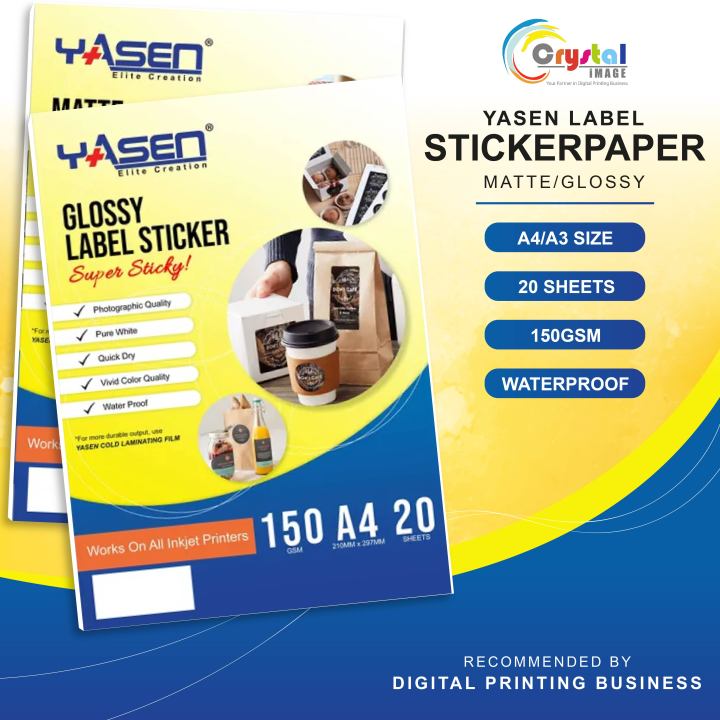 Yasen Label Sticker Paper Matte/Glossy 20 Sheets A4/A3 Size 150GSM ...