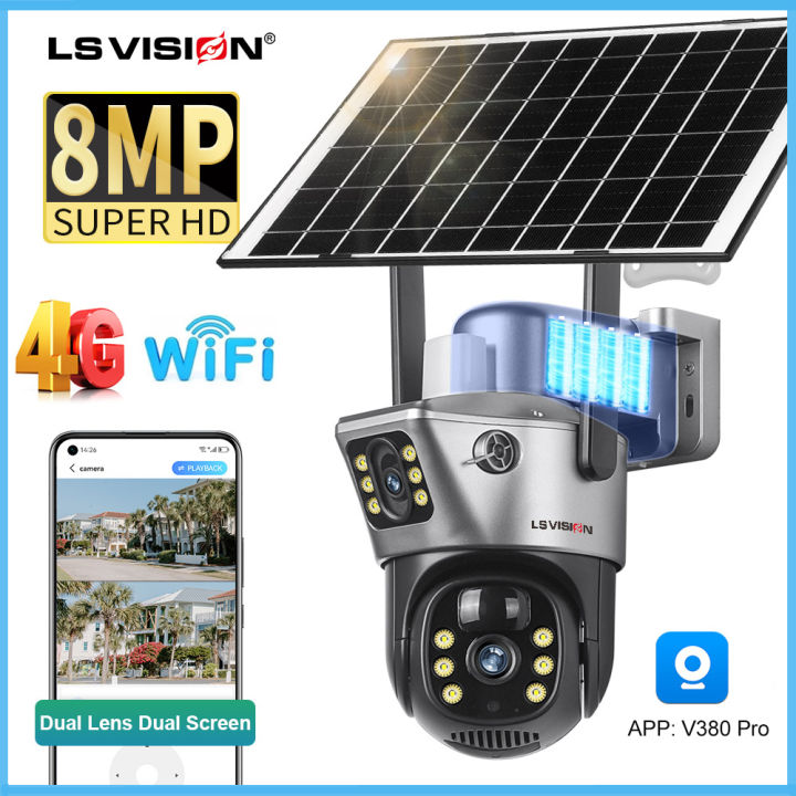 8MP 4K Dual Lens Solar CCTV Camera IP66 Outdoor Waterproof Wireless IP ...