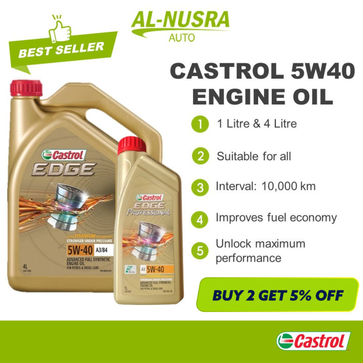 CASTROL 5W40 ENGINE OIL EDGE 1L & 4L MINYAK HITAM FULLY SYNTHETIC 5W-40 ...