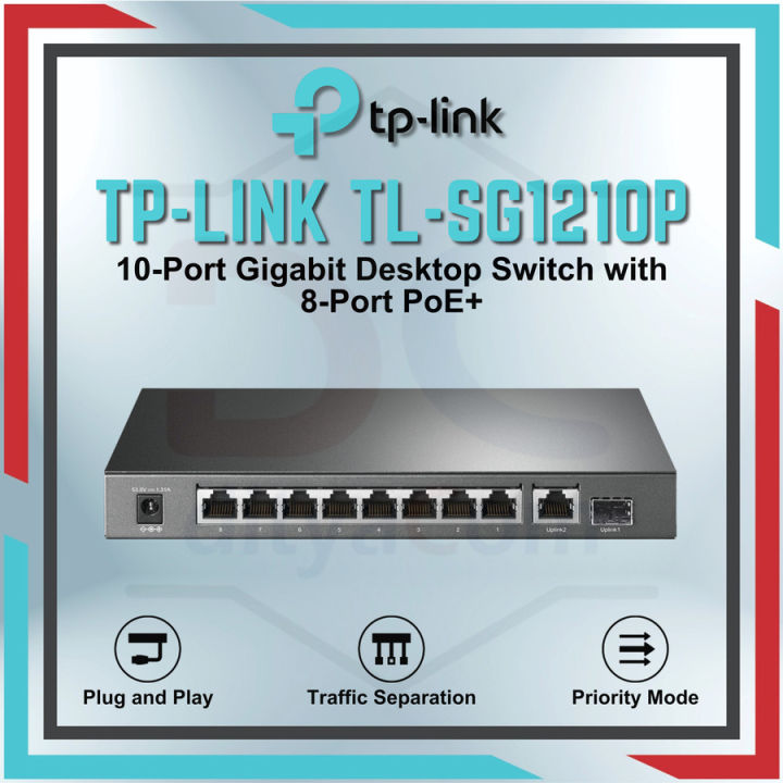 TP-LINK TL-SG1210P 10-PORT GIGABIT DESKTOP SWITCH WITH 8-PORT POE+ ...