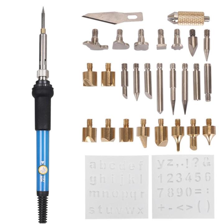 28PCS 60 วัตต์ไฟฟ้าปรับอุณหภูมิเชื่อมประสานเหล็กชุดแกะสลัก Pyrography ...