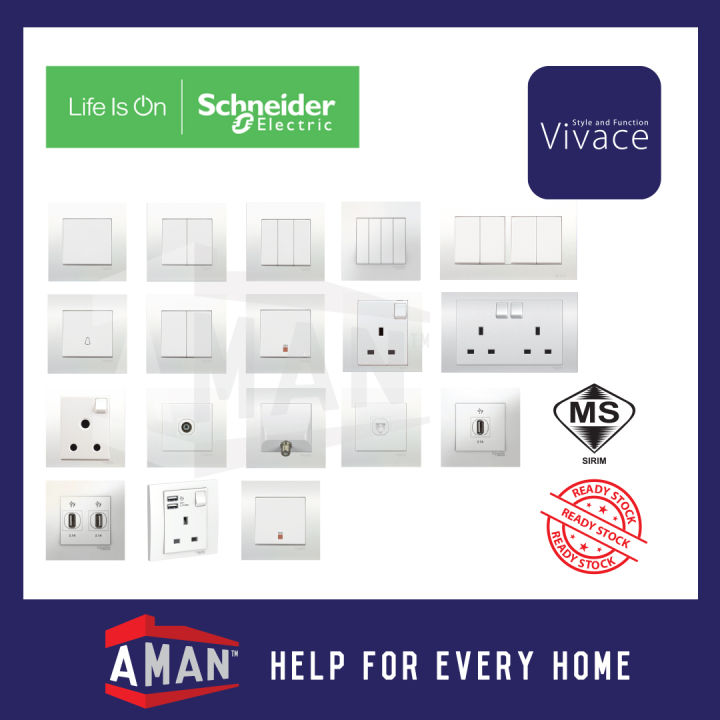 Schneider Vivace Series Switch Sockets 13A 20A Double Pole White SIRIM ...