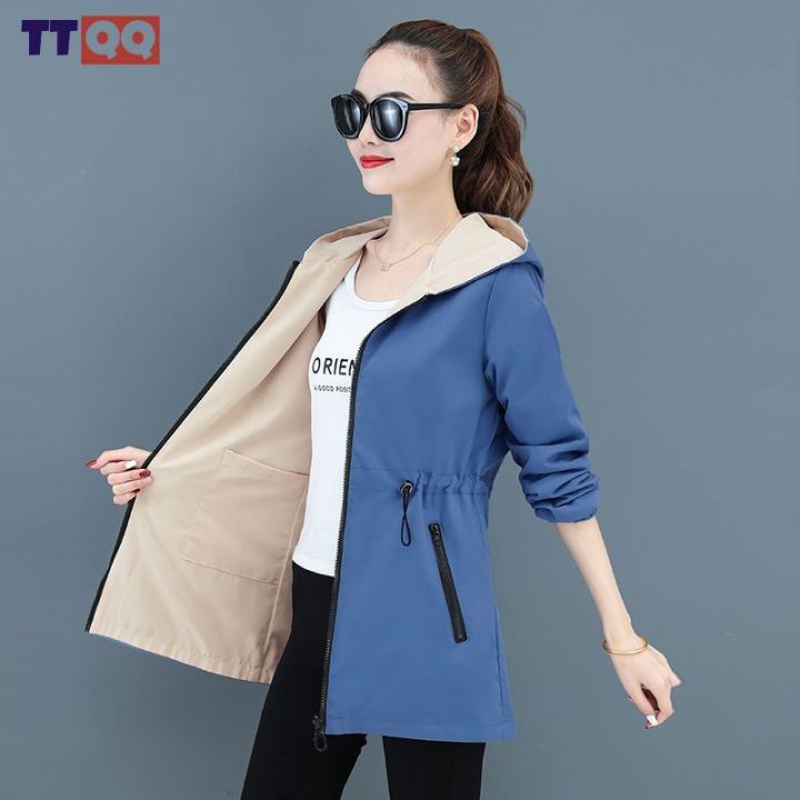 TTQQ Double-Sided Trench Coat Women Clothes Hooded Large Size Long ...