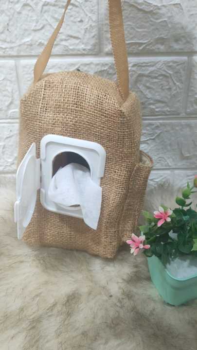 tempat tisu 3 in 1 bahan goni tempat tisu basah tisu kering hand ...