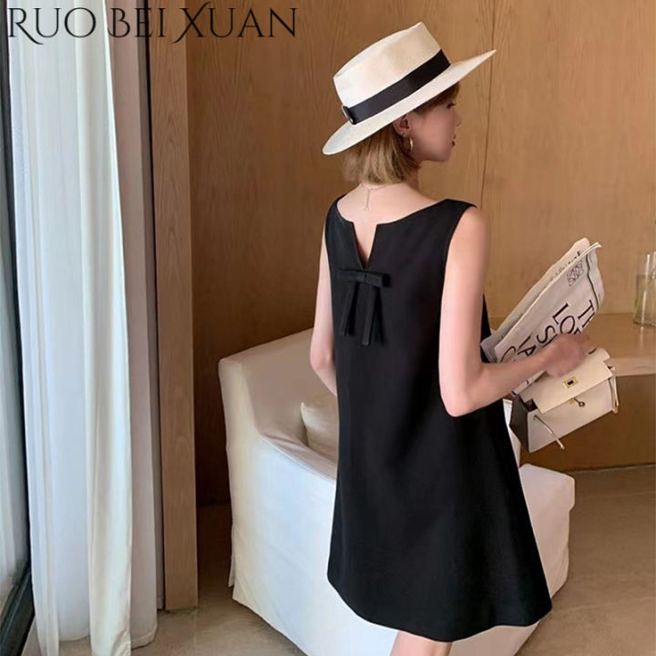 Ruo Bei Xuan เดรสสายเดี่ยวผู้หญิงสไตล์ออเดรย์เดรสแขนสั้น | Lazada.co.th