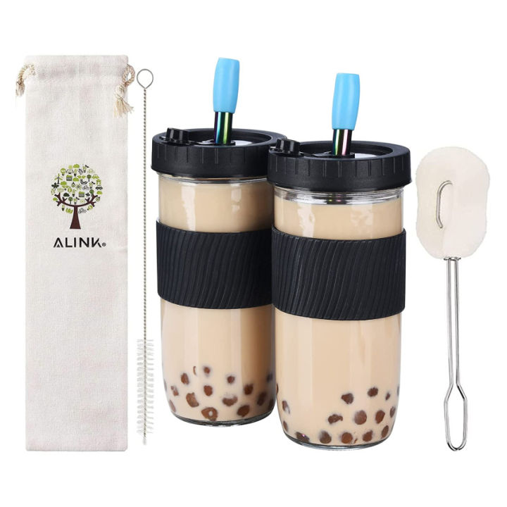 【In Stock】2-Pack Reusable Boba Cup Bubble Tea Cups, 24Oz Wide Mouth ...