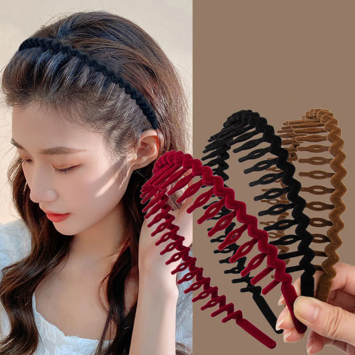 Matte Wave Simple Flocking Hair Band Women Velvet Face-Washing ...