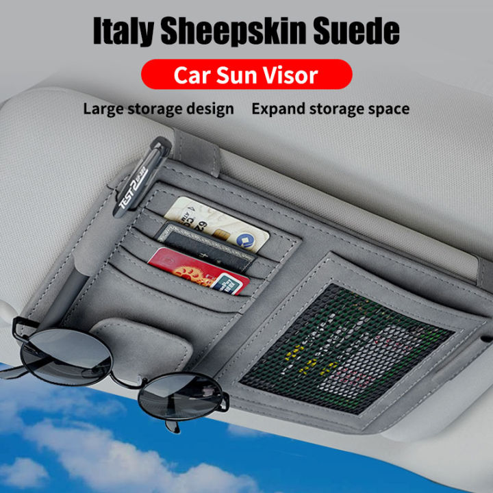 Italy Suede Car Sun Visor Organizer Car Card Organizer Sunglasses ...