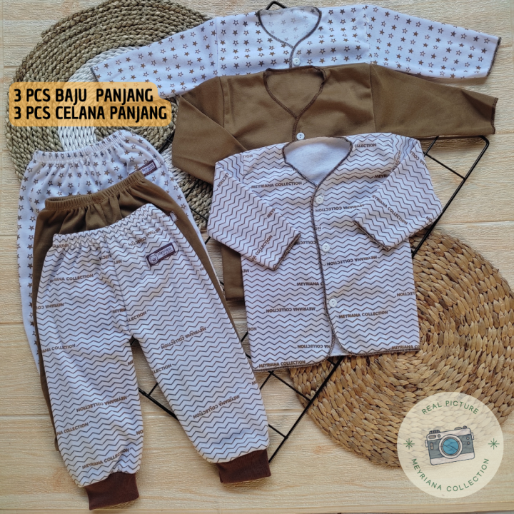 Promo - Seri Coklat 6 PCS Baju Bayi Lengan Panjang dan Celana Panjang ...