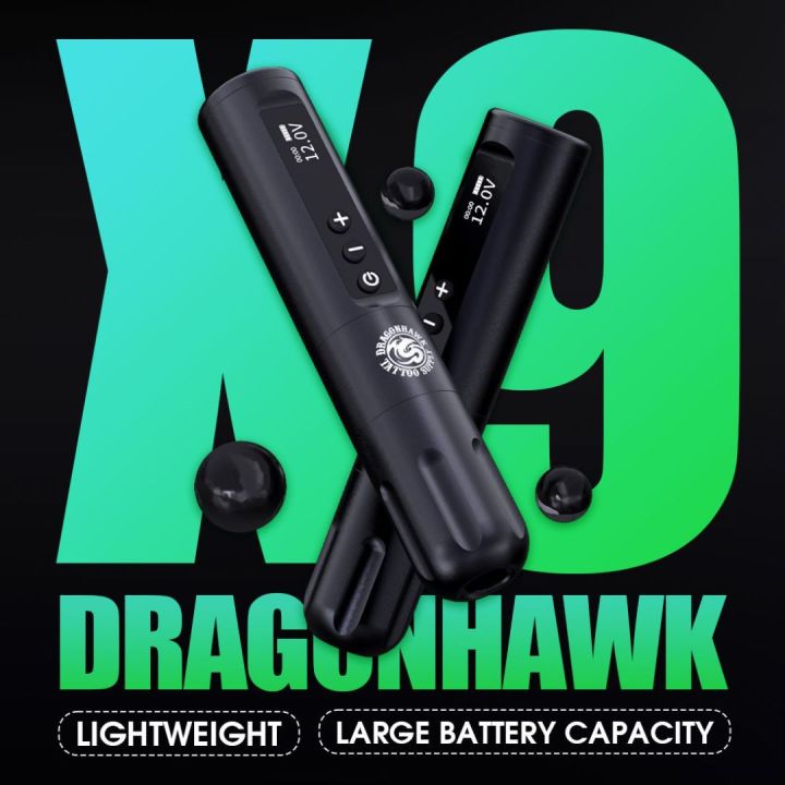 3400mAh Battery Dragonhawk X9 Wireless Tattoo Machine 3.5mm Stroke Stong MCORE'S Brushless Motor ...