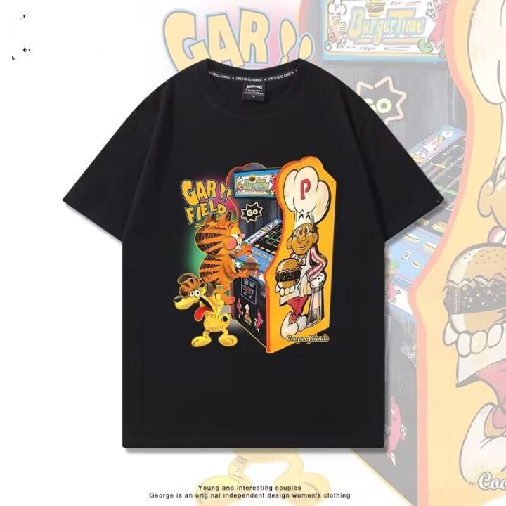 New เสื้อยืดแขนสั้นลําลอง คอกลม พิมพ์ลายเกมคอนโซล GAR Garfield แฟชั่น ...